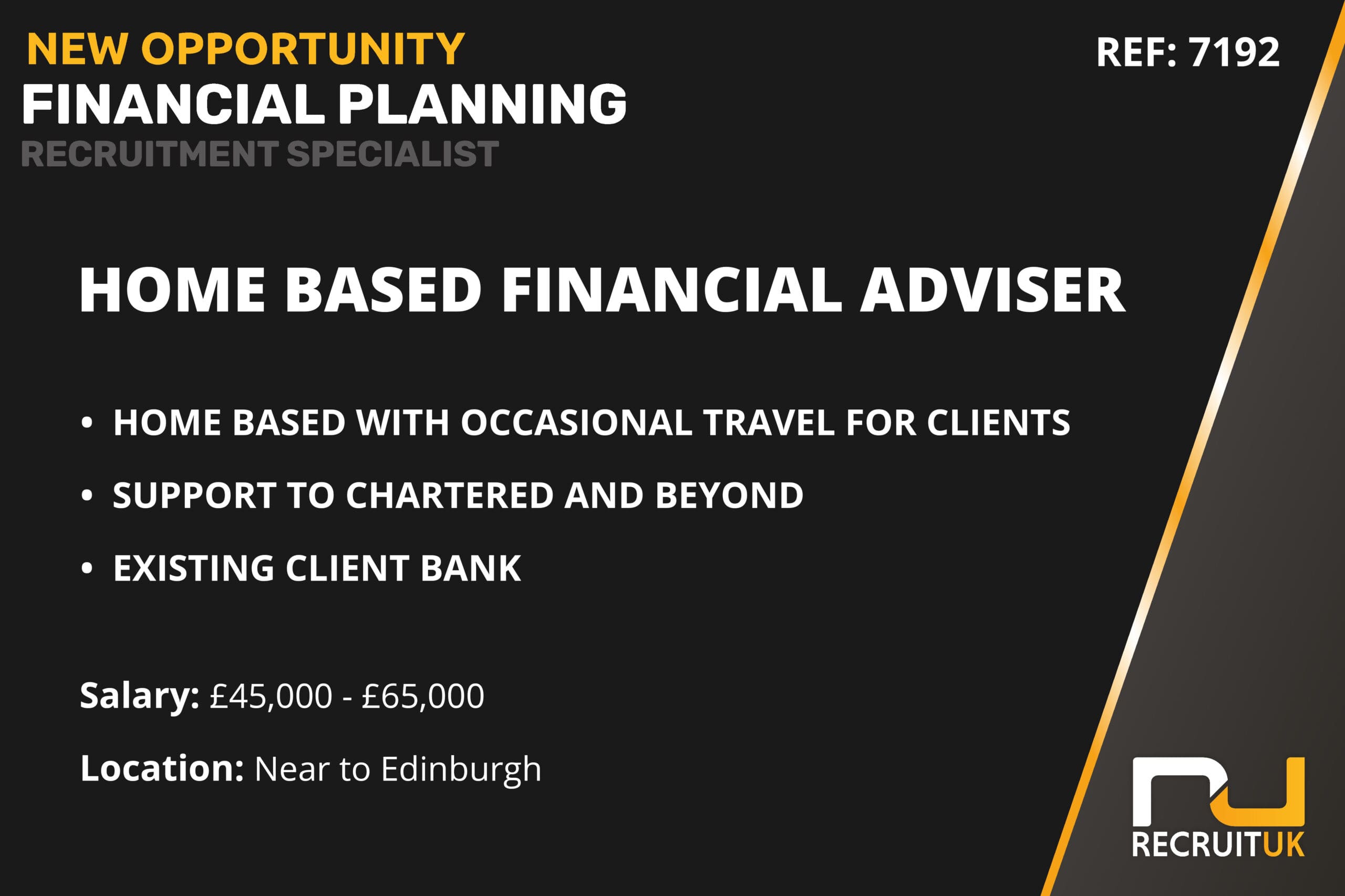 Home-based Financial Adviser in Edinburgh to join a Financial Advice firm.